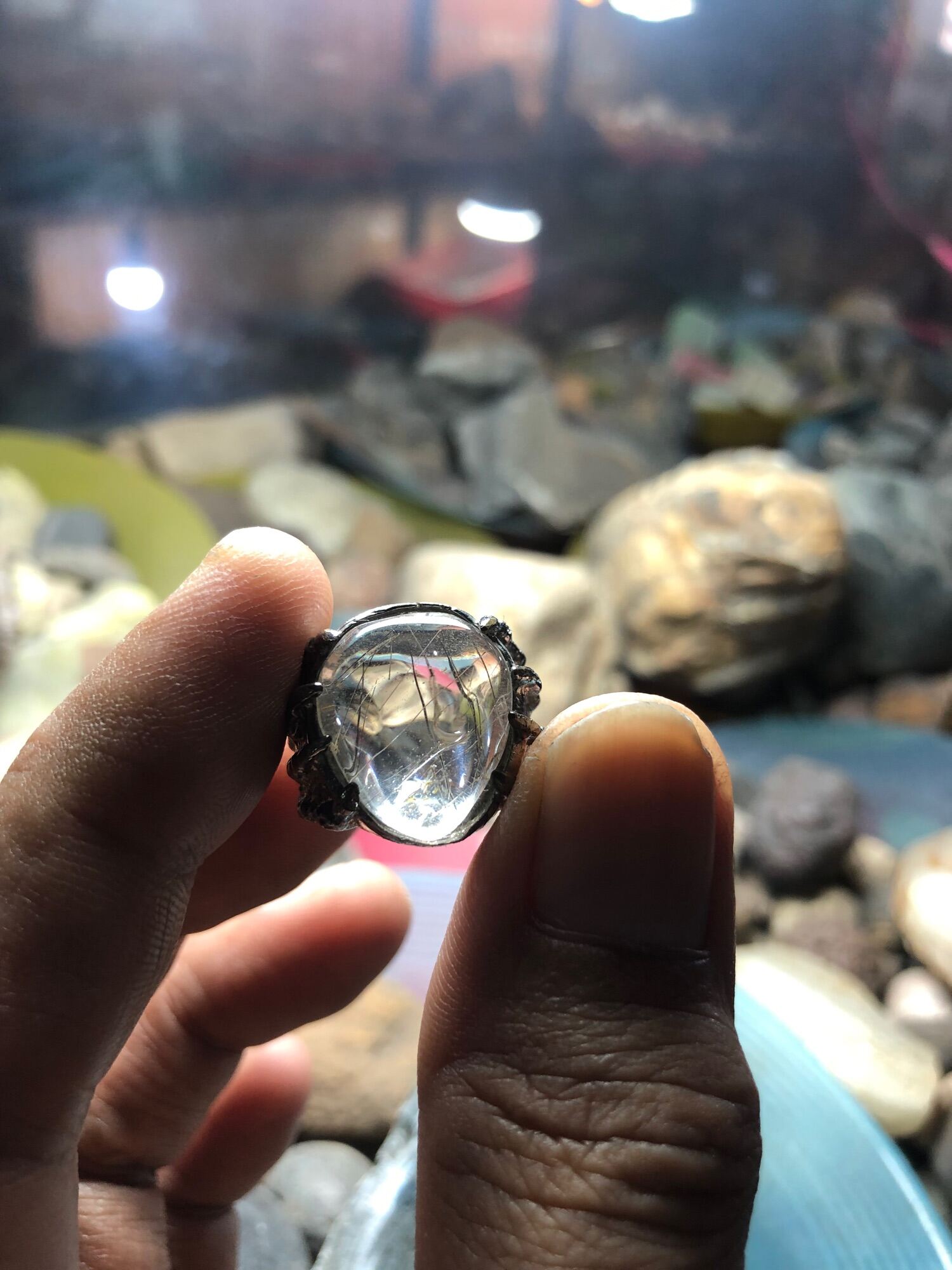 Natural Jarum mas kalimantan emban alpaka ring 7 dim batu tetes air ...