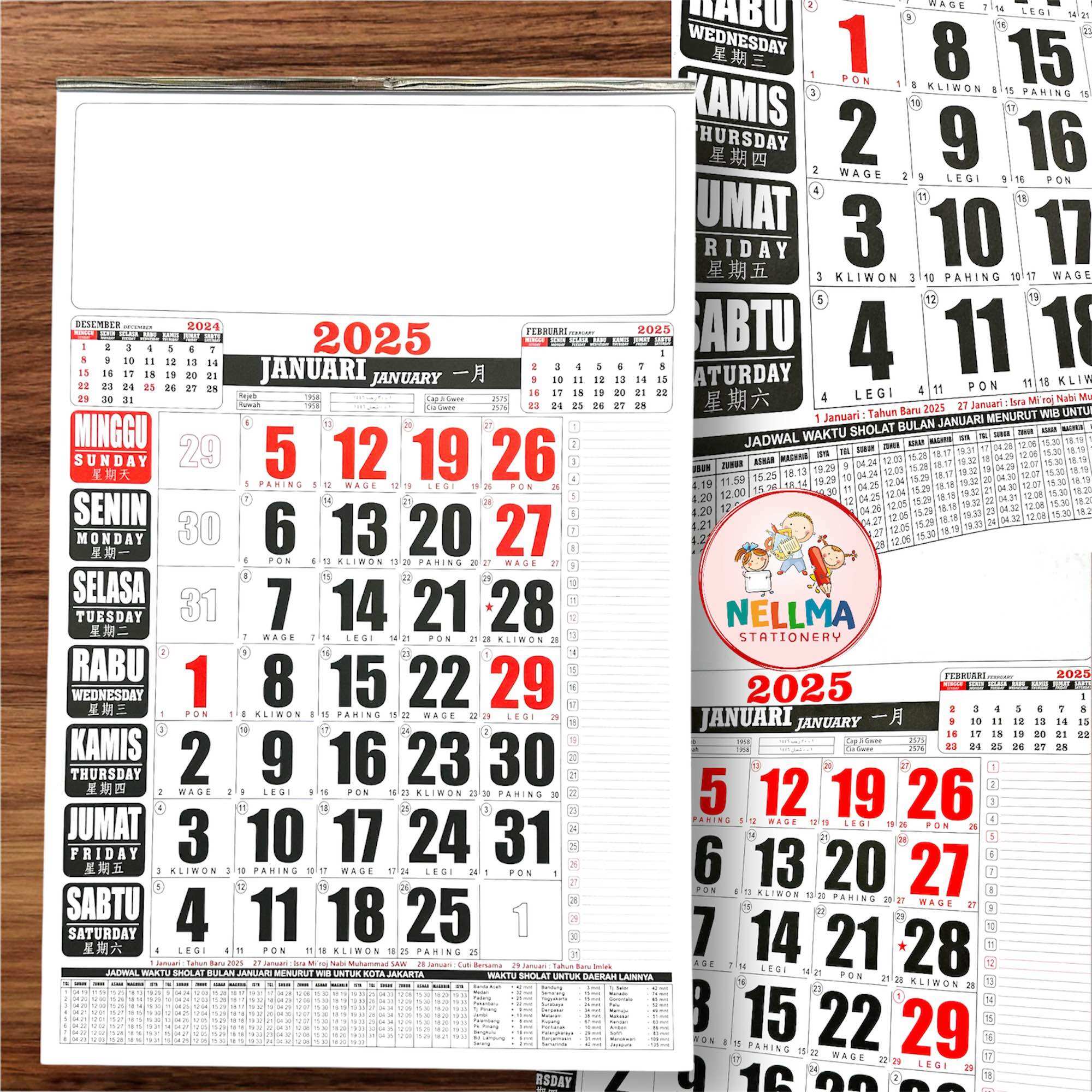 Kalender Kerja Medium Tahun 2025 Kalender Dinding Angka Hitam 2025 ...