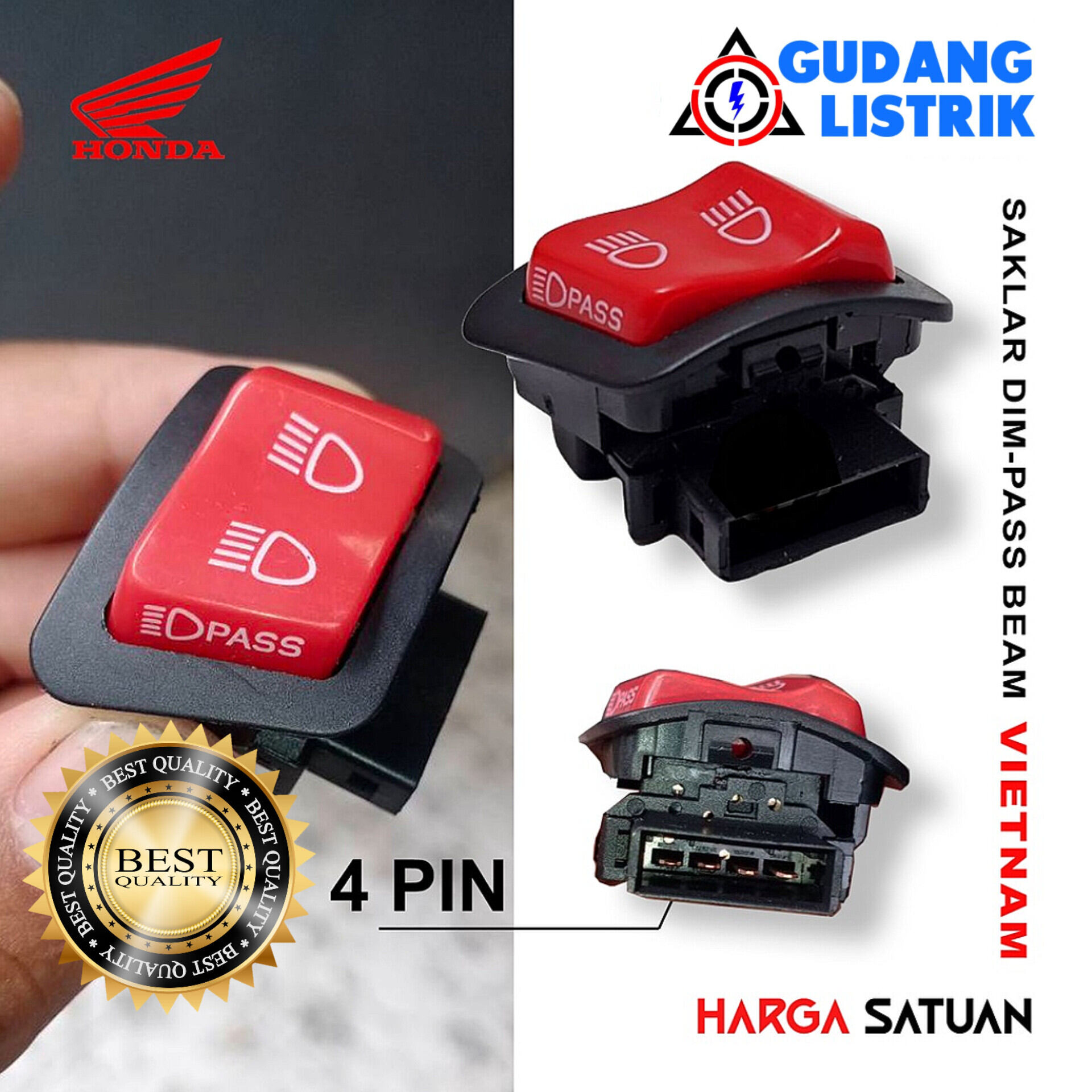 Switch Saklar Tombol Lampu Dim Motor Pass Beam 4 Pin Vietnam 3 Fungsi ...