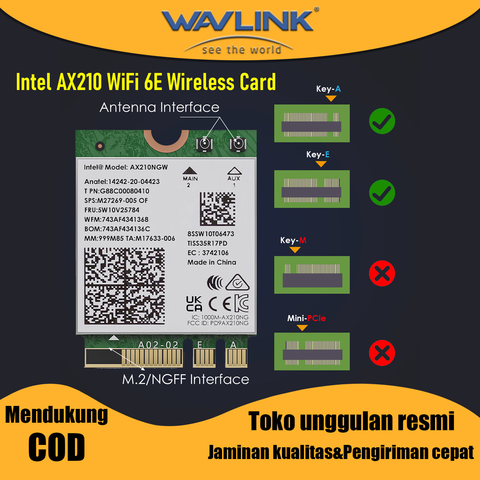 WAVLINK Wireless WiFi Card Intel AX210 Tri-Band 5400Mbps Network ...