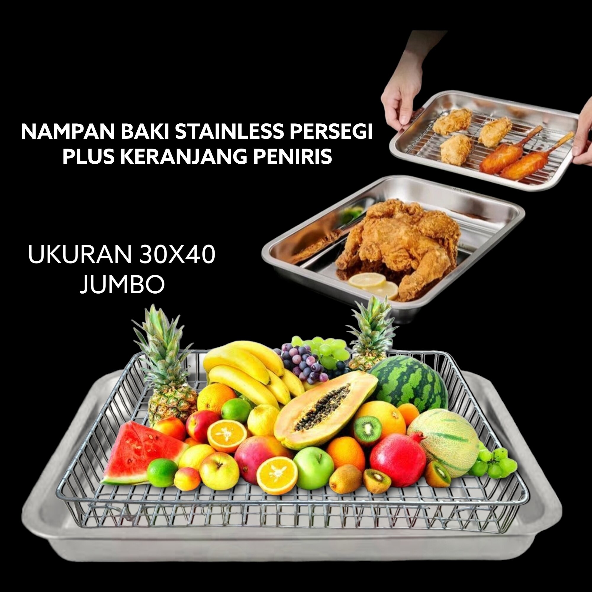 NAMPAN BAKI STAINLESS PERSEGI DAN COOLING RAK KERANJANG PENIRIS MAKANAN ... NAMPAN BAKI STAINLESS PERSEGI DAN COOLING RAK KERANJANG PENIRIS MAKANAN ...