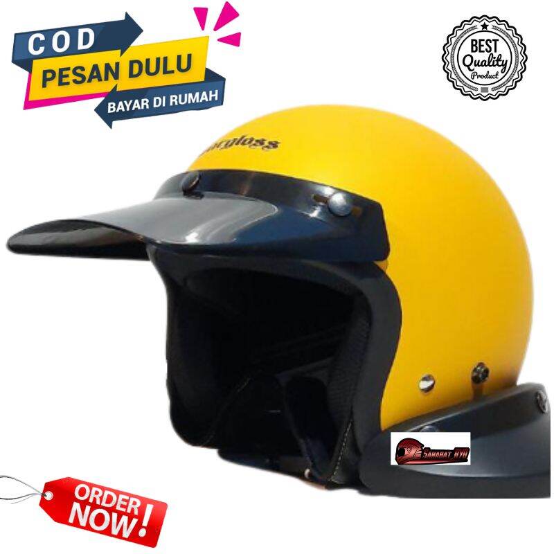 HELM RETRO IDENTIK CARGLOSS KUNING Packing free KARDUS dan BUBBLE WRAP ...