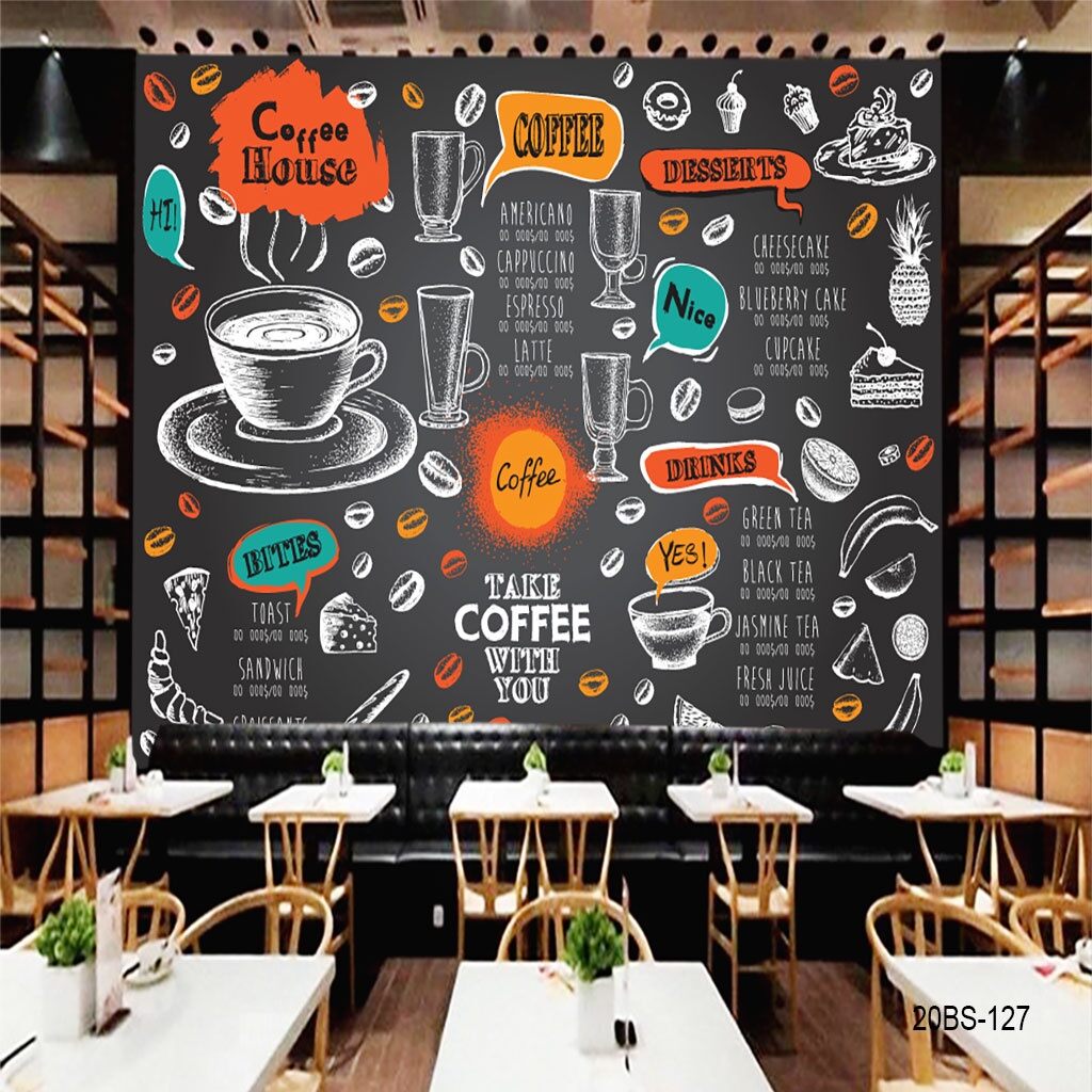 Cetak wallpaper 3d custom motif coffe, wallpaper dinding cafe ...