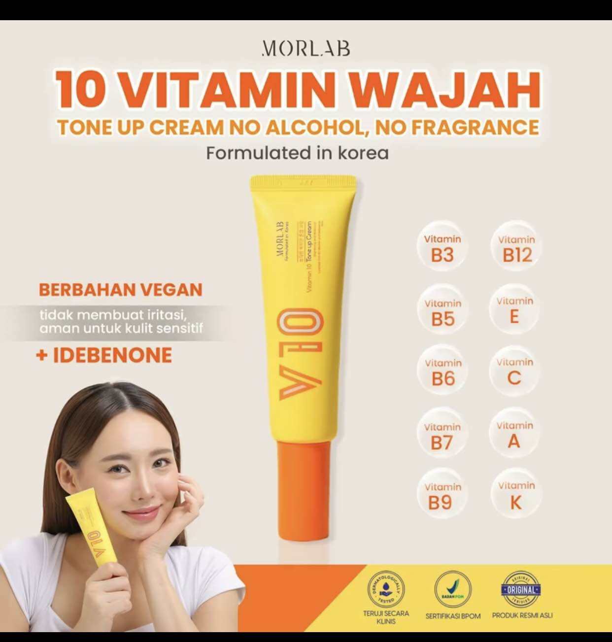 Morlab V10 Vitamin Tone Up Cream With Idebenone Mencerahkan Kulit dan Pencerah | Lazada Indonesia
