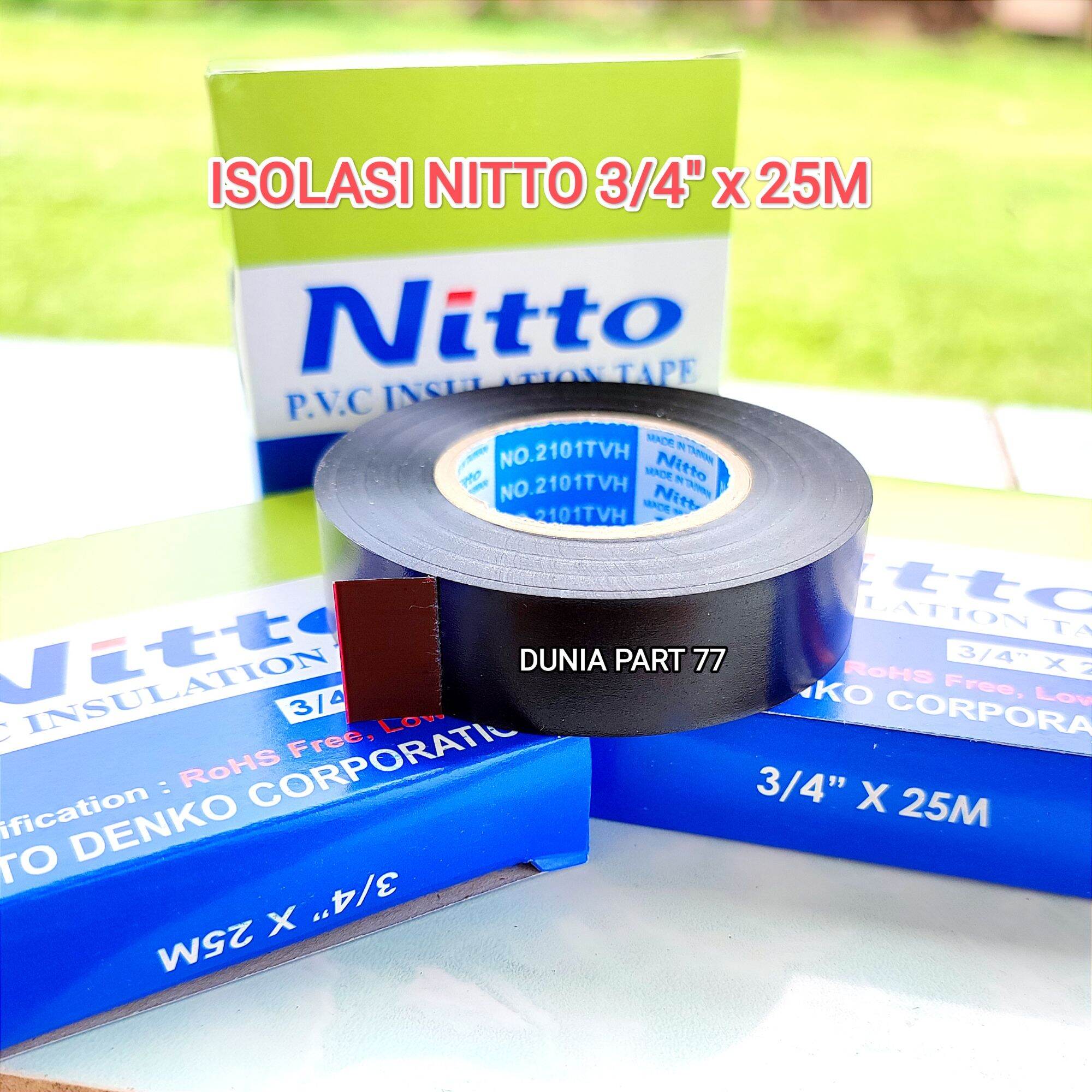 NITTO ISOLASI LISTRIK ORIGINAL 3/4 INCH 25M TAPE HITAM PVC KABEL NITTO ...