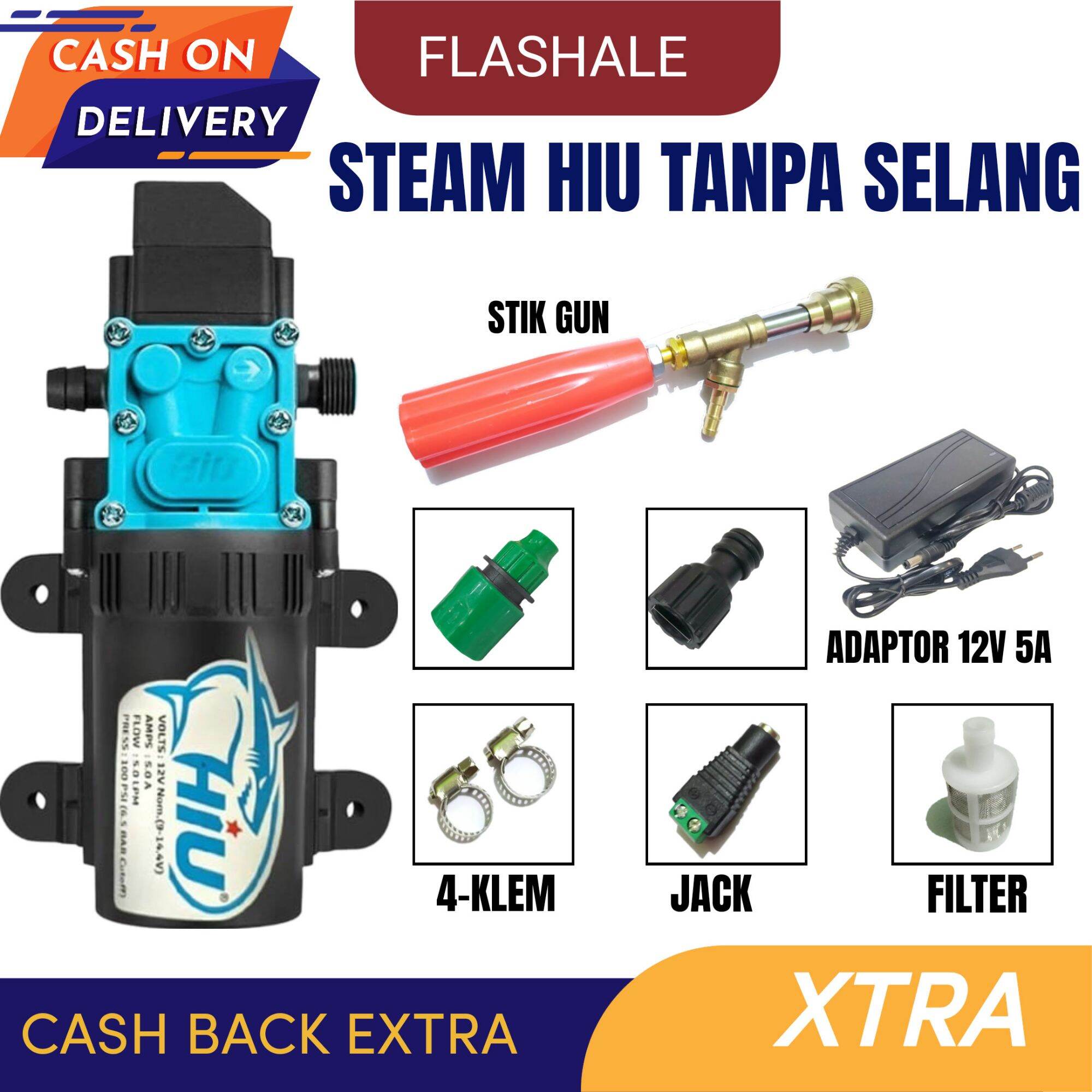 Alat cuci motor portable Pompa Dc Hiu 12v 100 Psi 5 Lpm Tanpa Selang ...