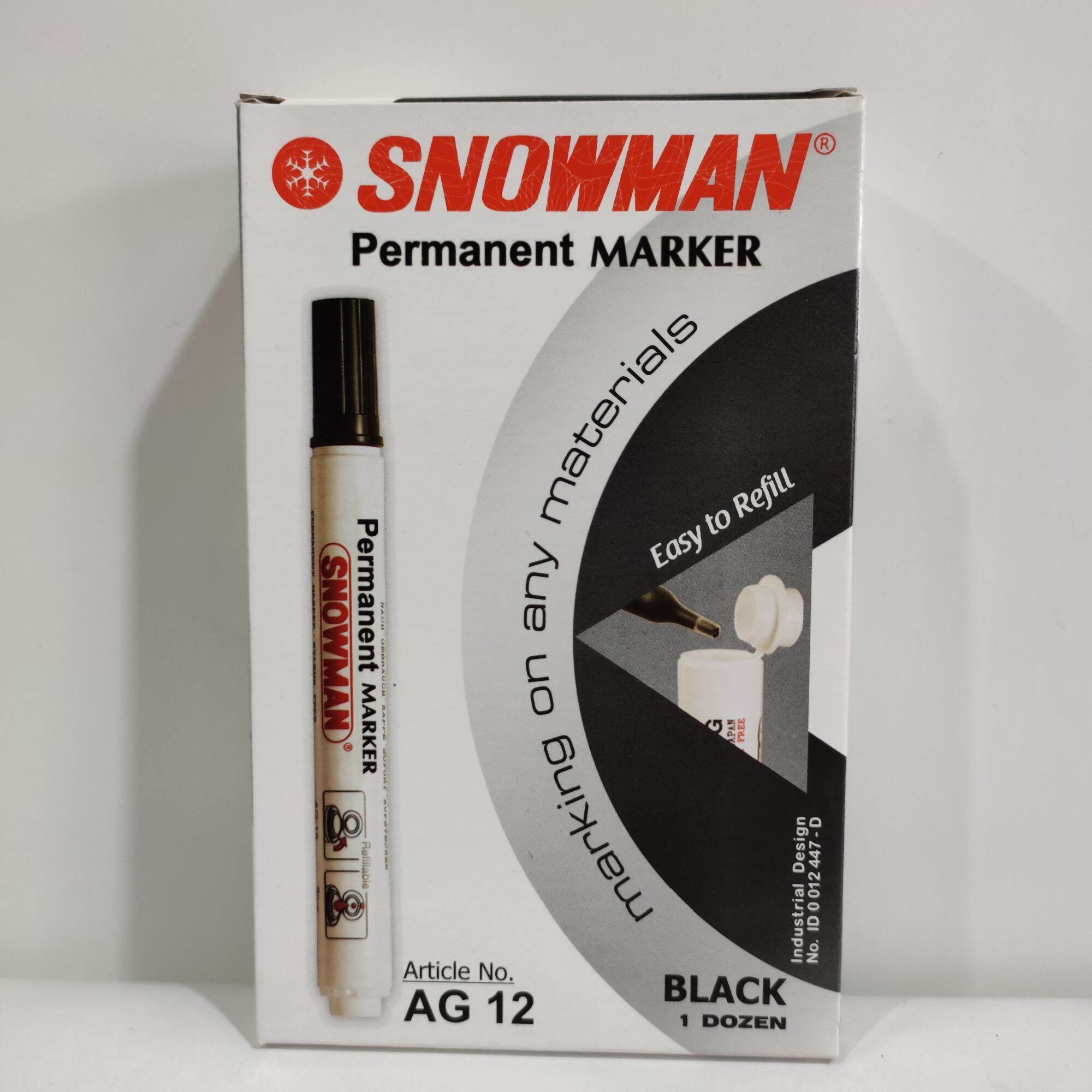 spidol snowman permanent marker AG12 tinta hitam HARGA PER LUSIN ...