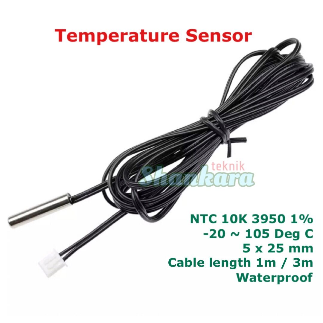 Kabel sensor suhu 1m 3m Thermistor NTC 10k 3950 1% Temperature sensor ...
