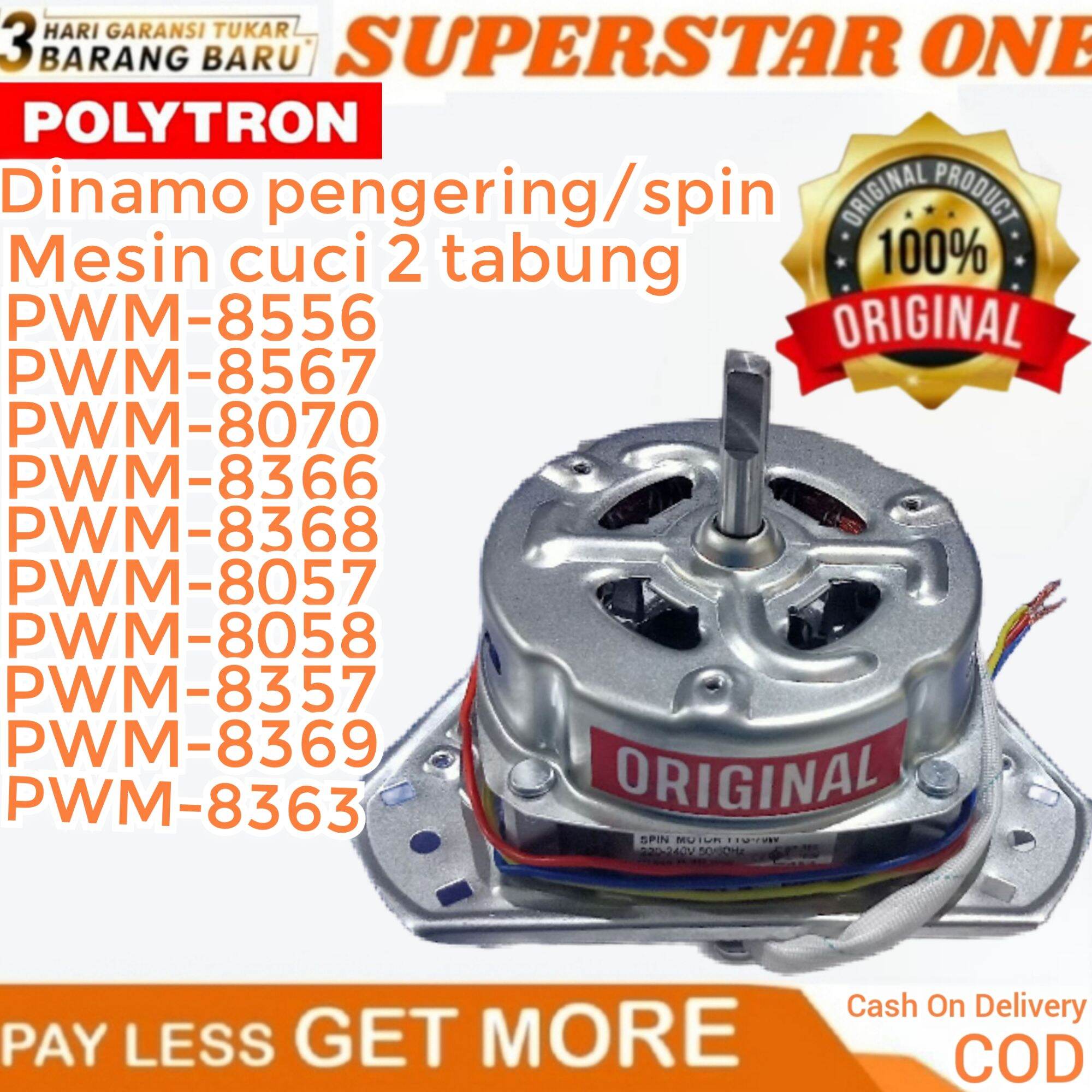 Dinamo pengering/spin mesin cuci polytron PWM-8556/PWM-8567/PWM-8070 ...