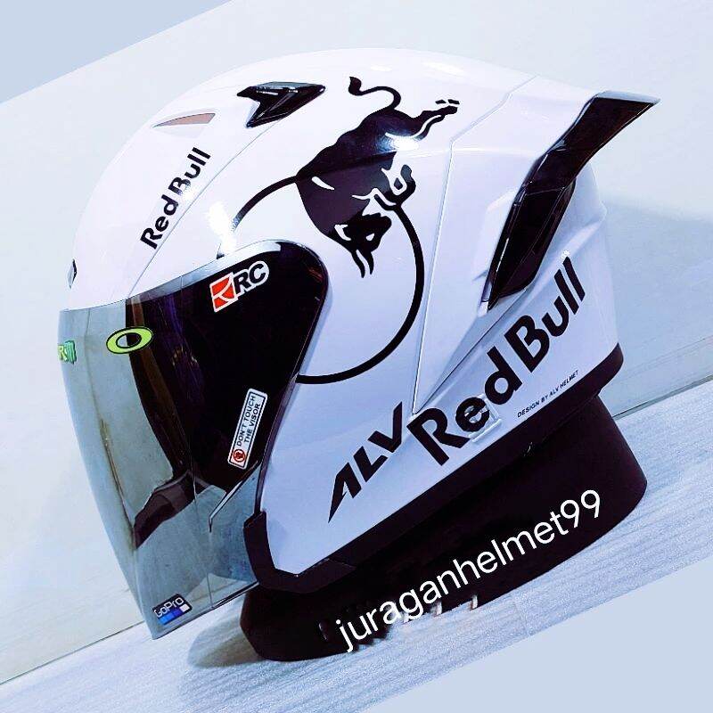 helm Halfface Alv Ultron Putih Paket Ganteng Red Bull | Lazada Indonesia