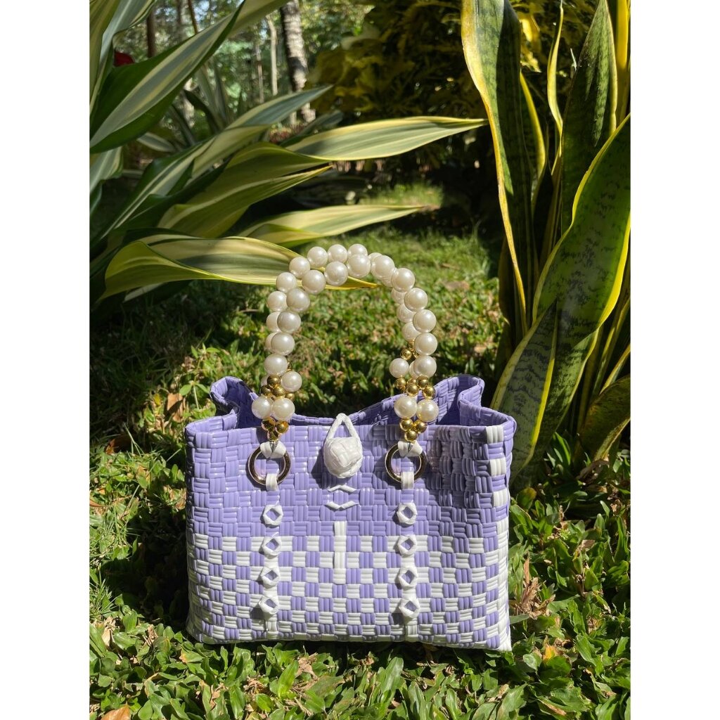 (Lilac - Putih) TAS JALI Part 1/ TAS ANYAMAN HANDLE MUTIARA / TAS JALI ...