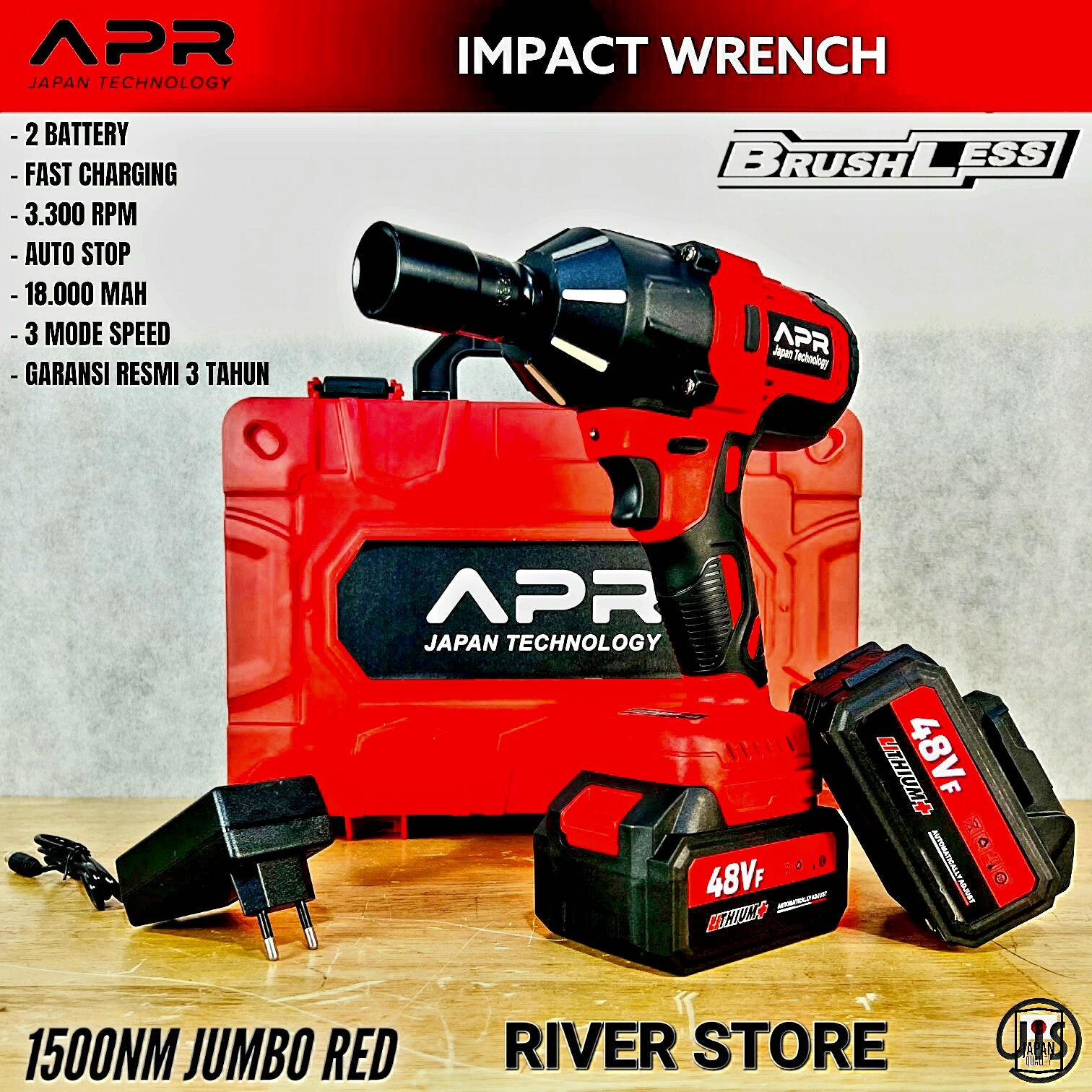 Bor Impact Wrench Cordless APR Jumbo 1500NM Pembuka Baut Ban Truck Mobil Motor CVT 48V - Red ...