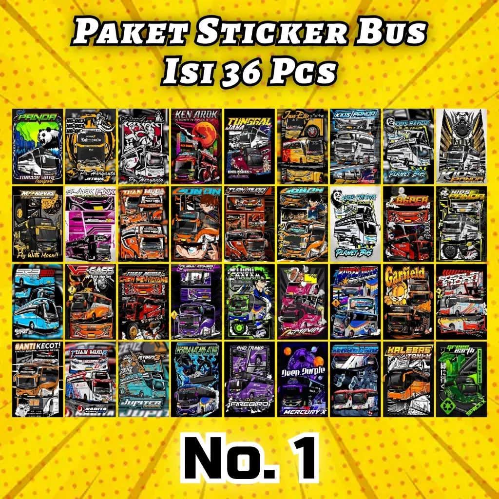 STIKER BUS BASURI 1 LEMBAR ISI 12 KOTAK STICKER BUSS TELOLET FREE ...
