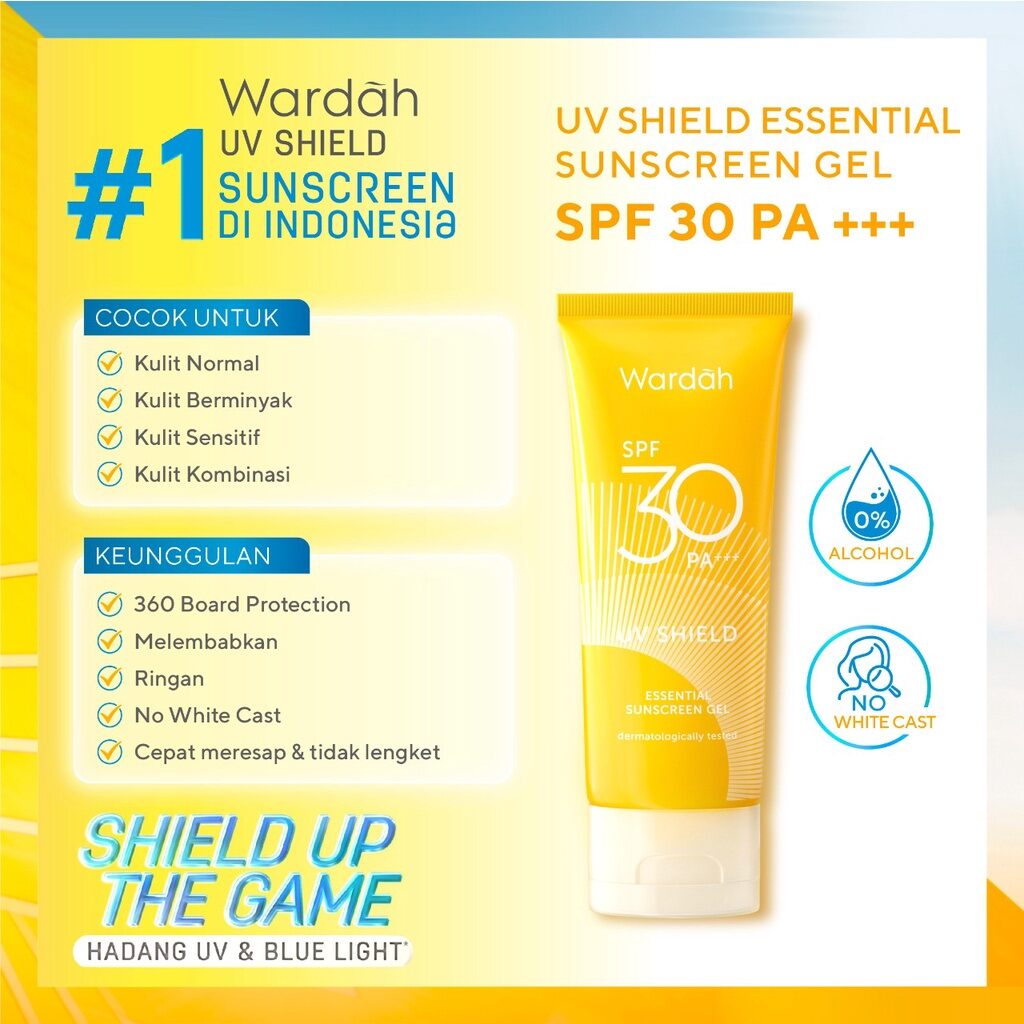 Wardah UV Shield Aqua Fresh Essence SPF 50 PA+++ 30ml | Essential Sunscreen Gel SPF 30 PA ...