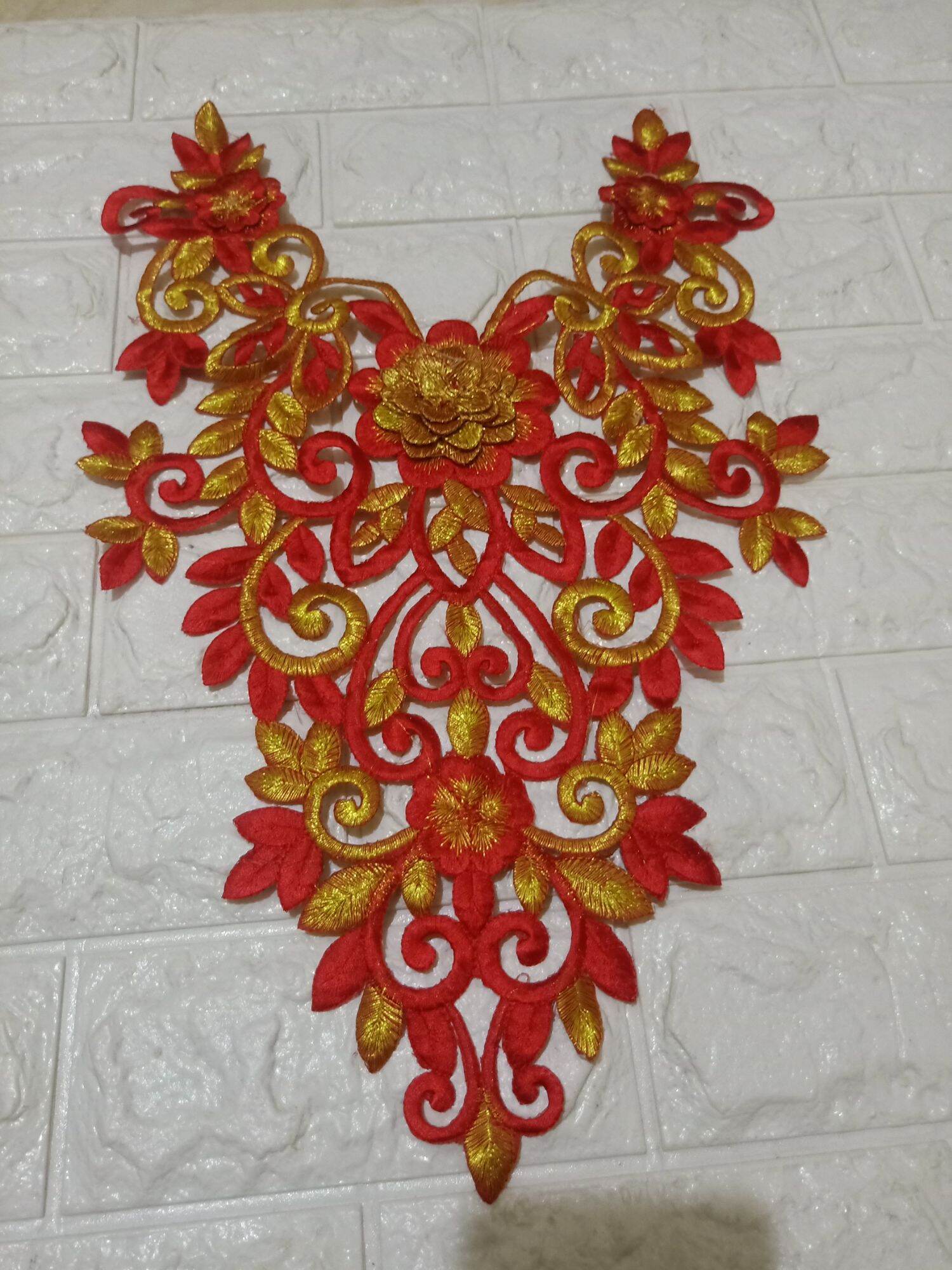 Bordir dada bunga timbul kombinasi emas Ks01 | Lazada Indonesia