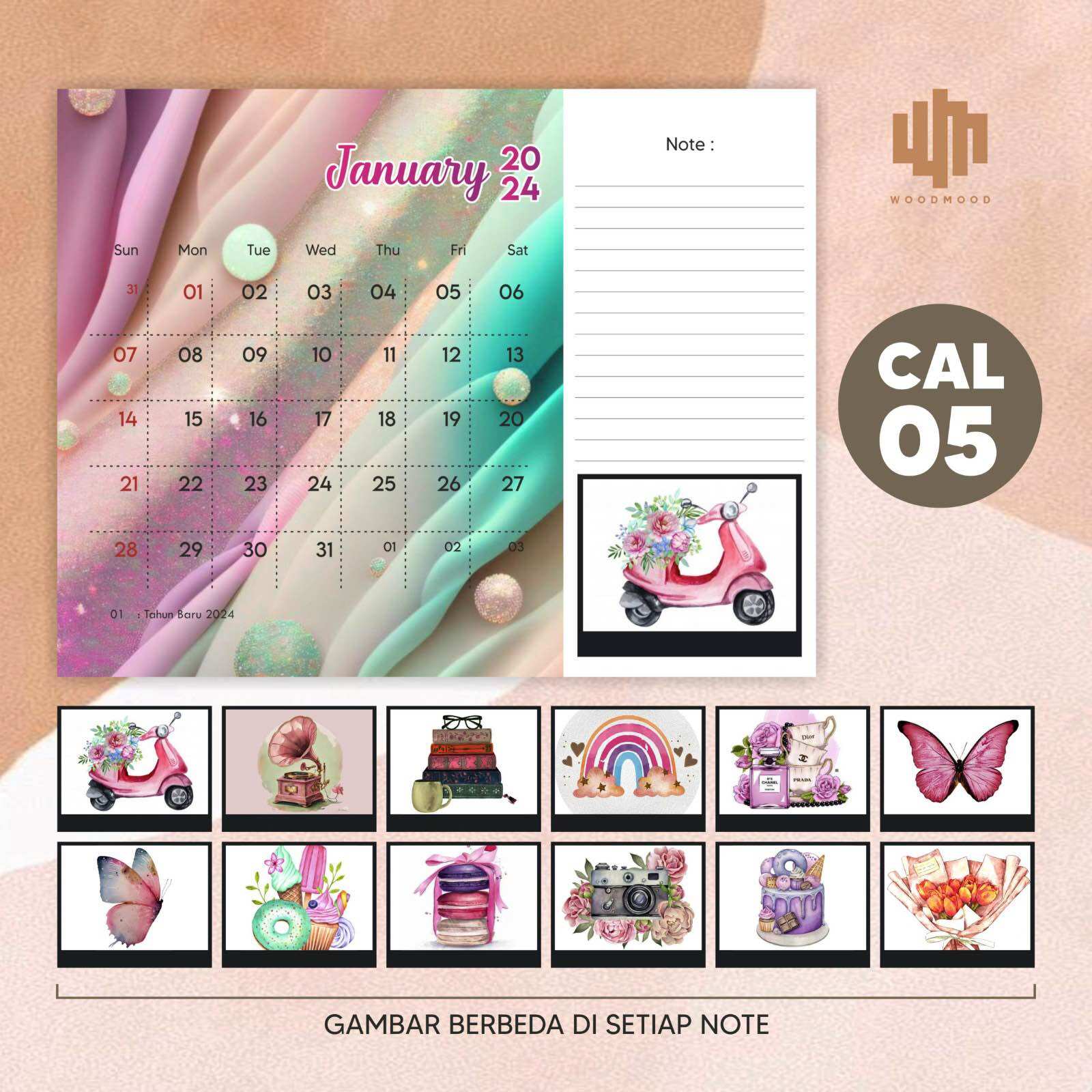 Kalender Duduk 2024/ Kalender Aesthetic/ Kalender Kekinian/ Kalender ...
