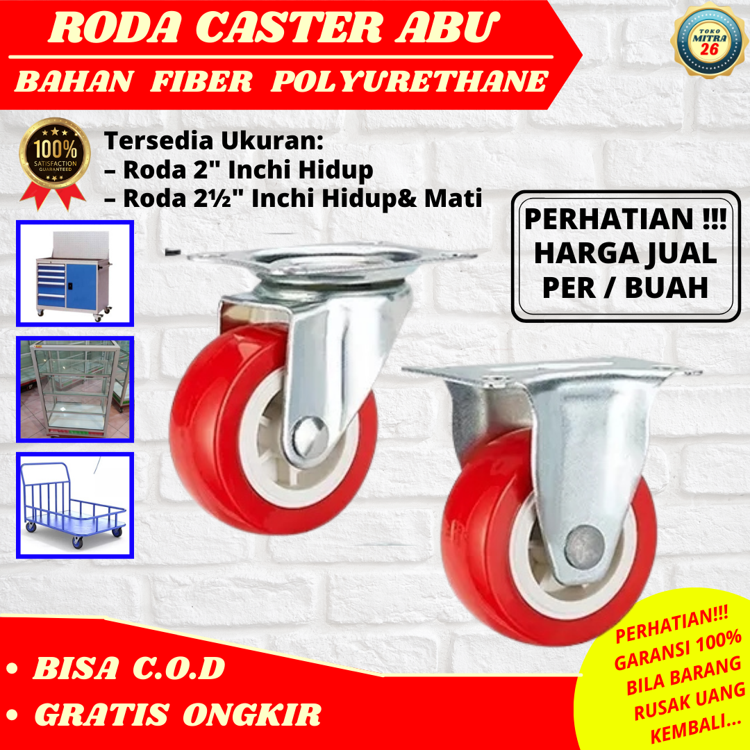Roda Troli Caster 2"Inchi 2,5" Inchi Etalase Troly Trolley Karet Nylon ...