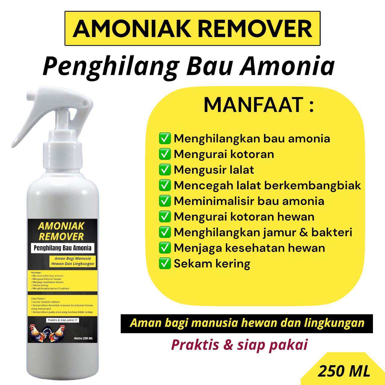 amoniak remover 250ml penghilang bau amonia pembersih kotoran kandang hewan menjaga kesehatan ...