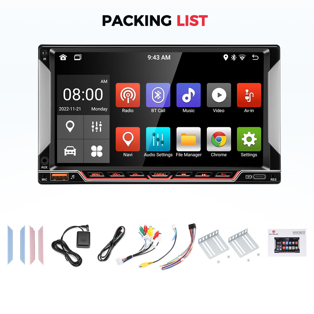 Gearelec 7 inci Android 12 Din Din Mobil Stereo GPS Navigasi 2din Bluetooth WiFi In-Dash Head ...