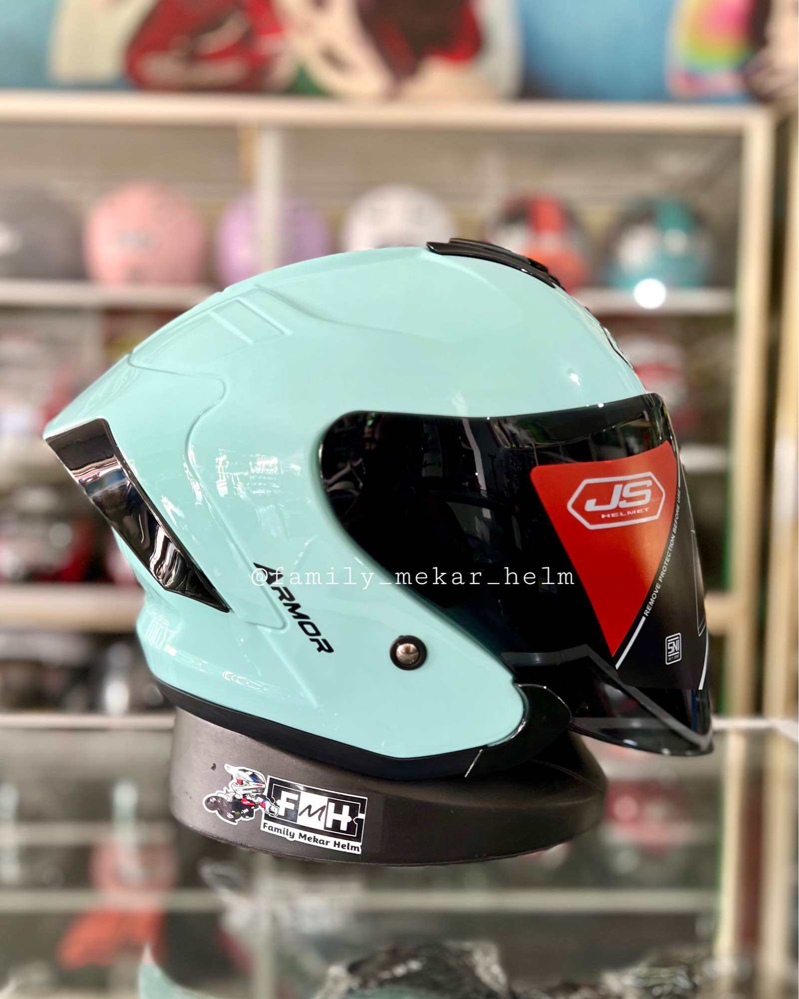 HELM JS ARMOR SOLID WARNA EASY GREEN HELM HALF FACE STANDAR SNI PRIA ...